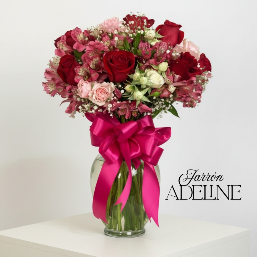 Jarrón de 12 rosas rojas y minirosas - Adeline - Florería Fiorela Cd ...